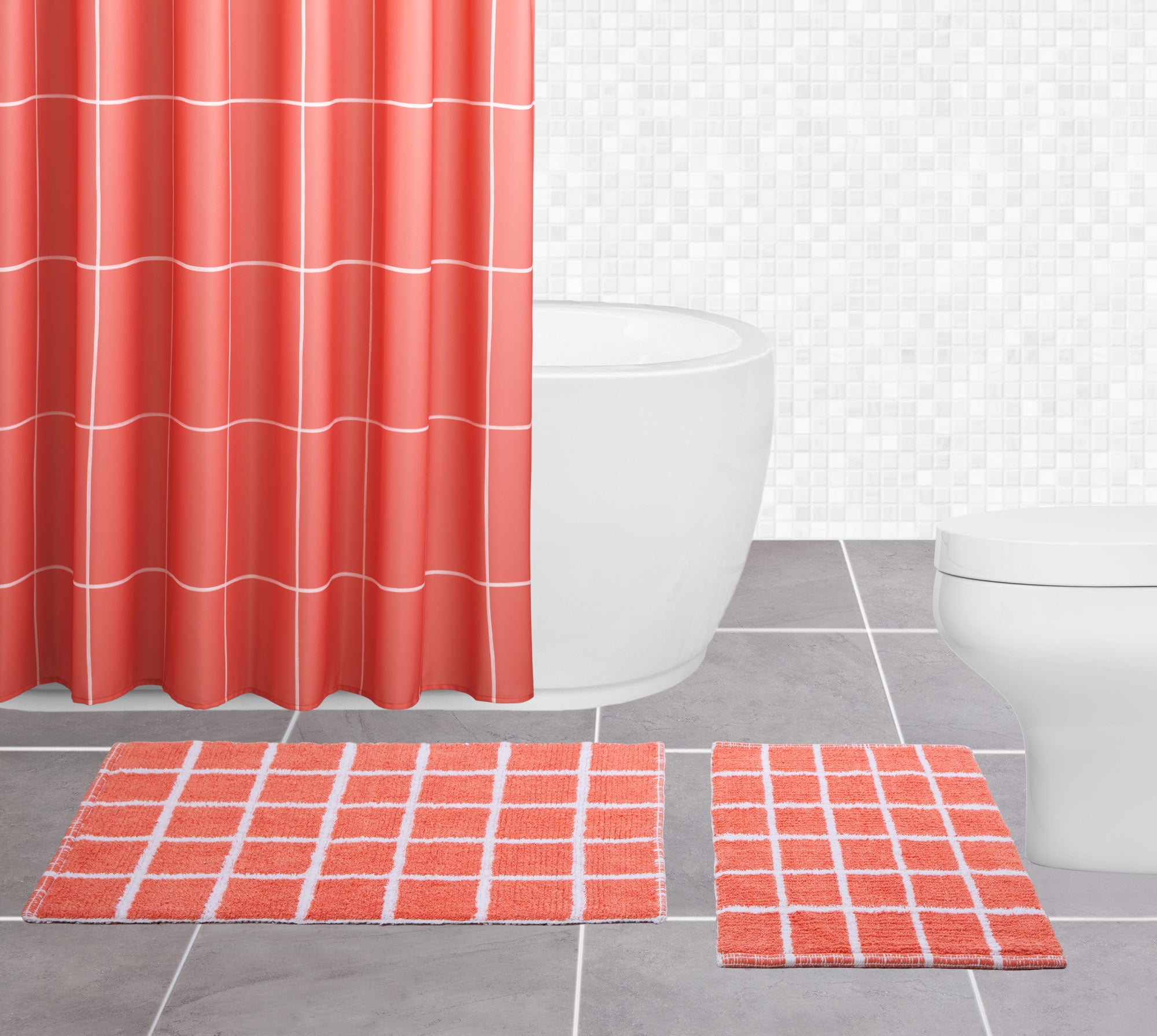 Sparrowhawk Brandon 100% Cotton, Reversible 2-piece Coral/White Bath ...