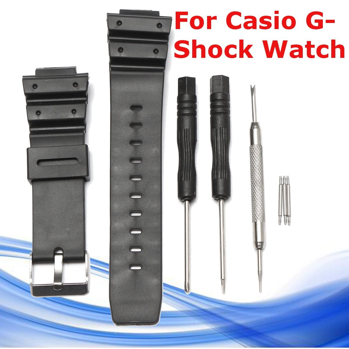 25mm Black Silicone Rubber Replacement Watch Band Strap With Tool For ...