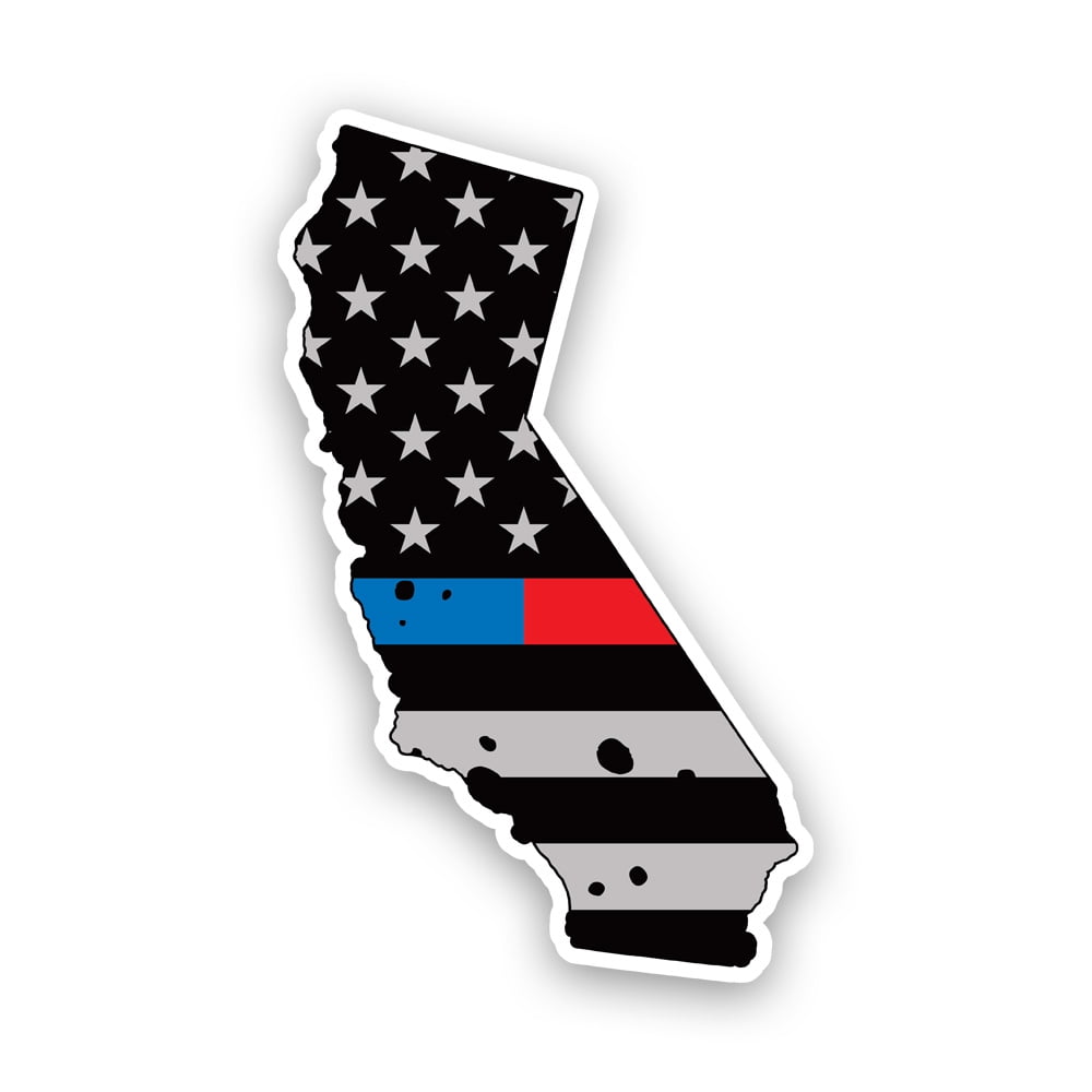 Distressed Thin Blue Red Line California State Shaped Subdued US Flag ...