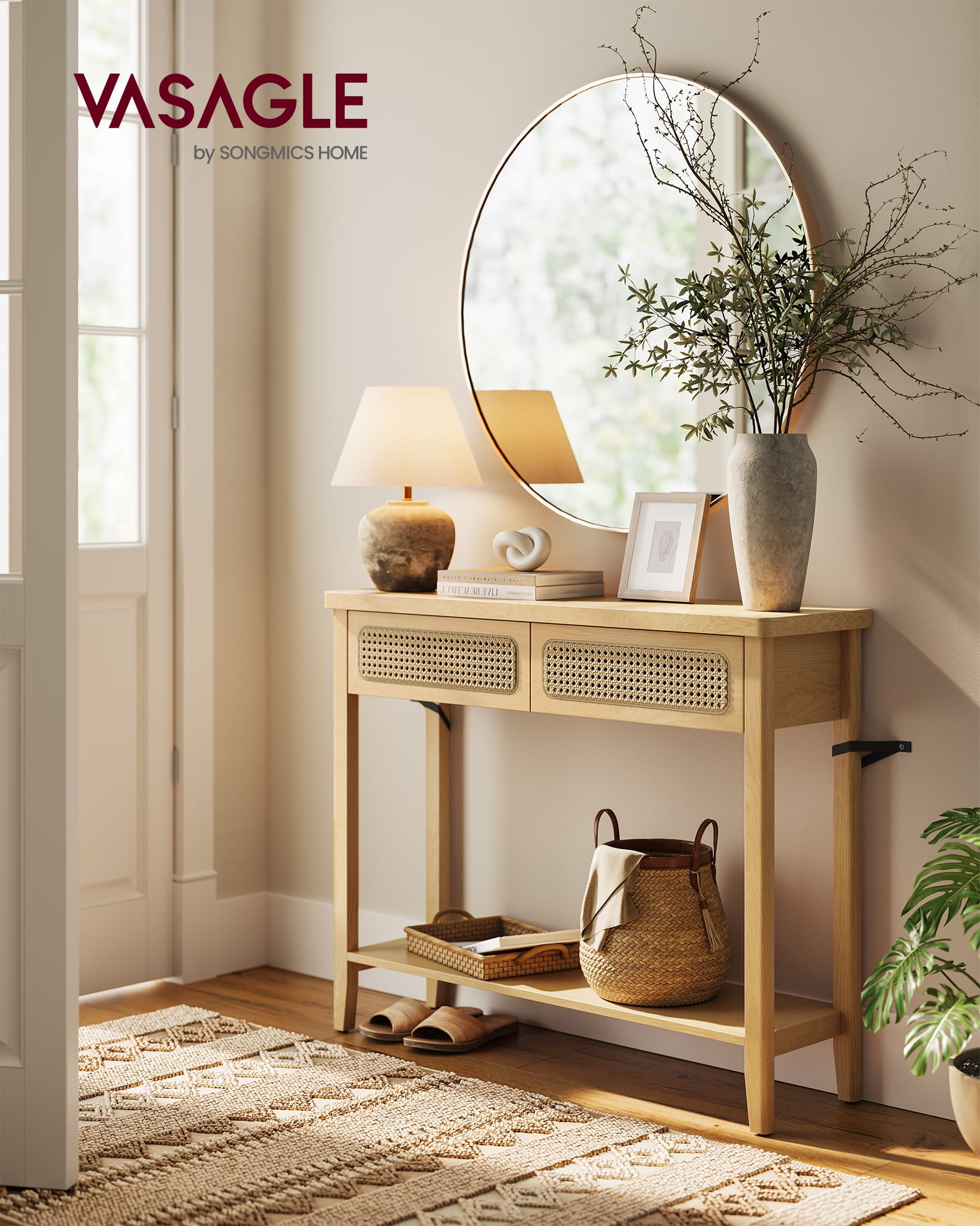 VASAGLE Console Table, Boho Entryway Table, Behind Couch with Open ...