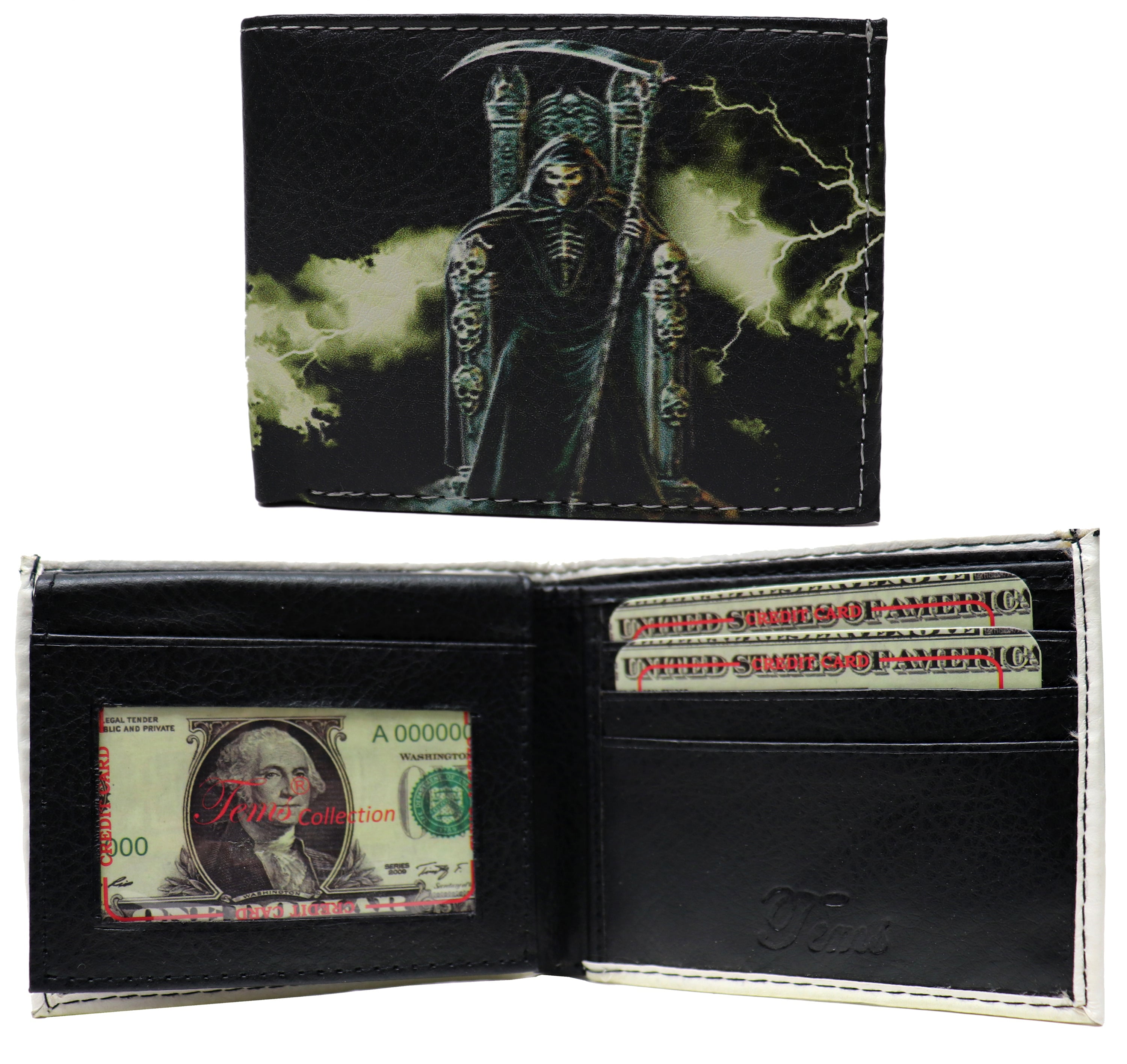 Grim Reaper Death Skull Scythe Leather Bi-Fold Bifold Wallet - Walmart.com