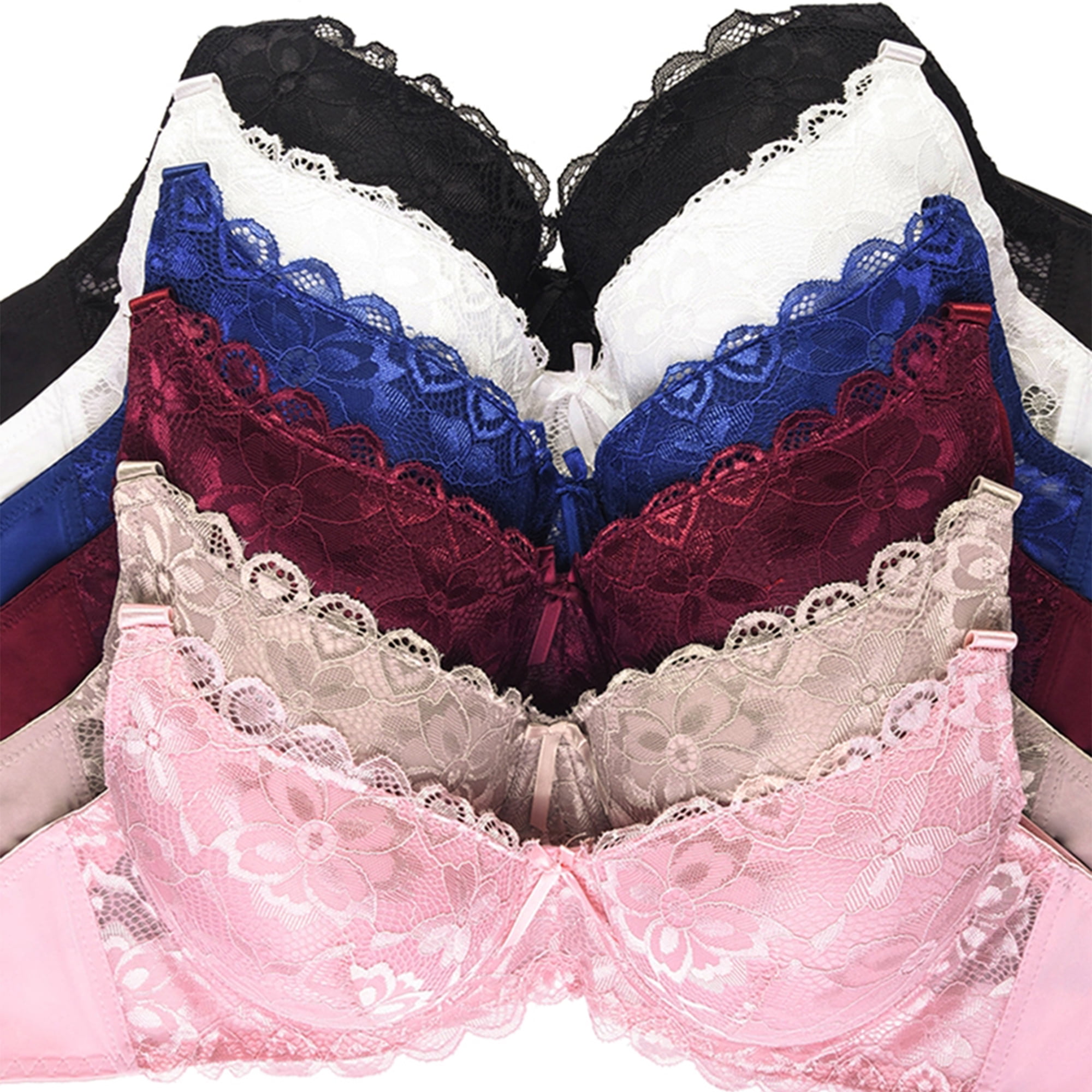 LAVRA Women's Assorted Lace And Plain Colorful Padded DD Bras (Pack of ...