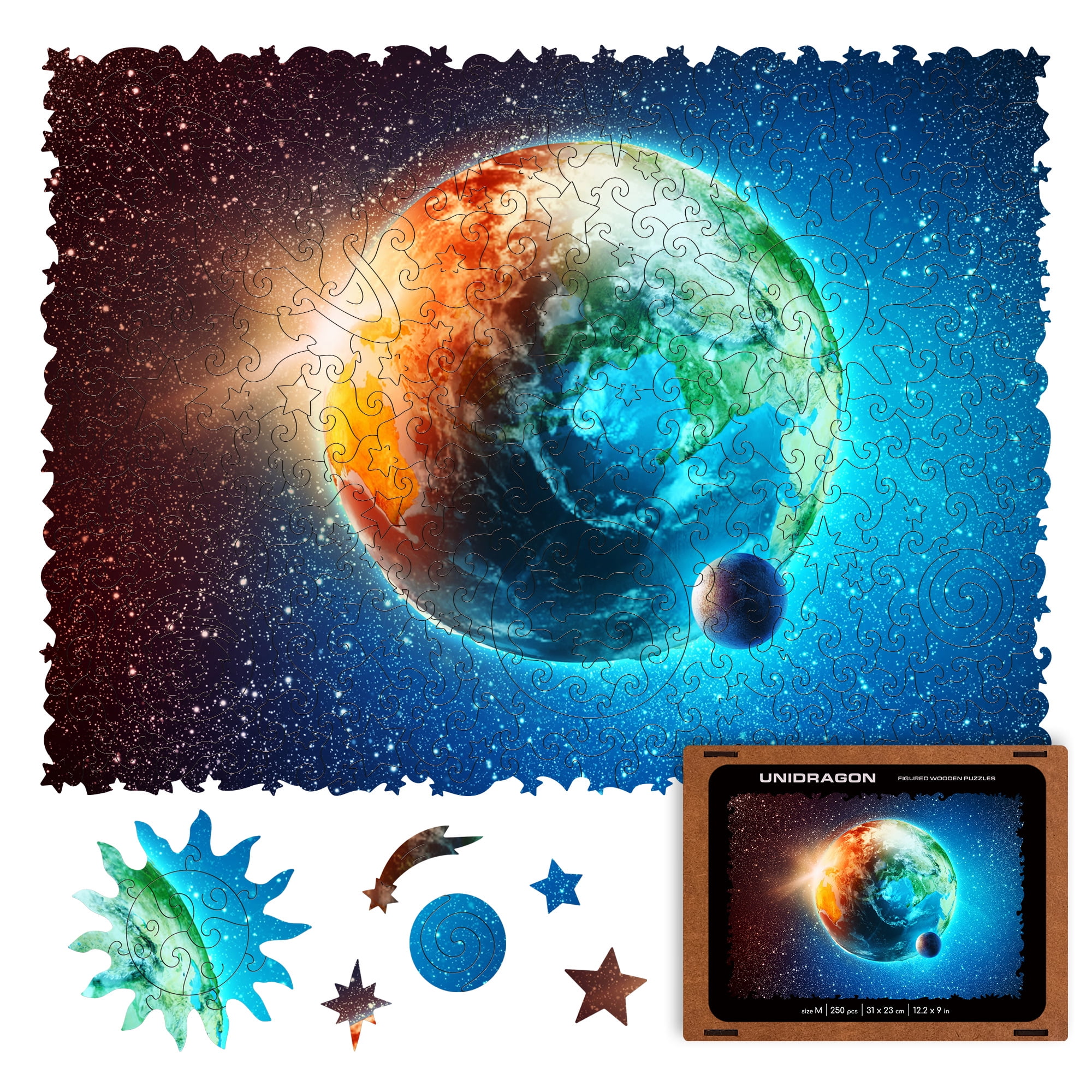 UNIDRAGON Wooden Puzzle Planet Earth 250 Pieces M Space View - Walmart.com