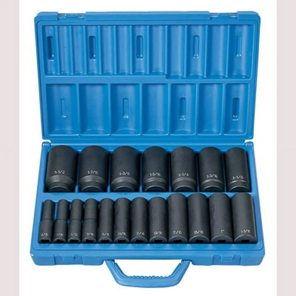 Grey Pneumatic 1719D 1/2" Dr. 19 Pc. Deep Length Fract. Set - 12 Point ...