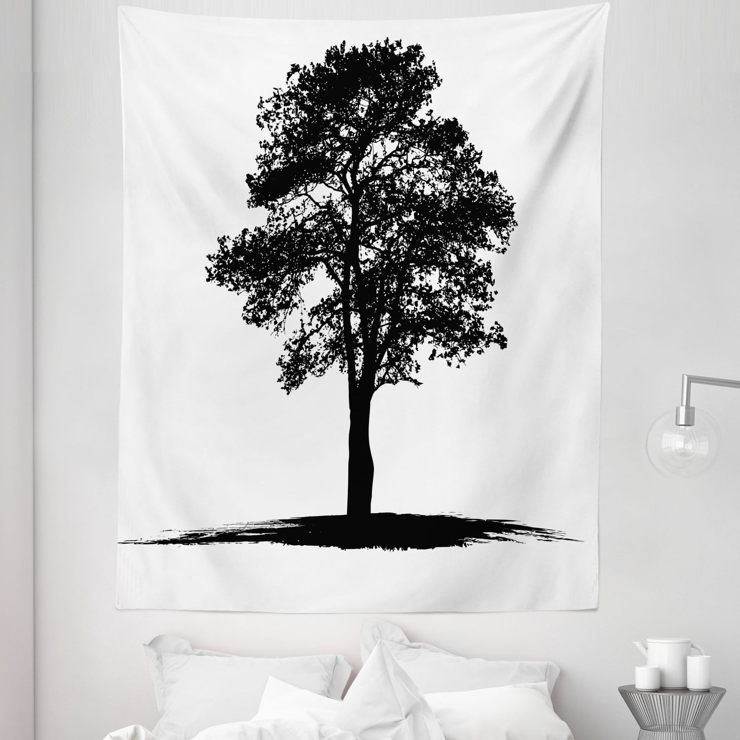 Oak Tree Tapestry, Monochrome Illustration of Branches Silhouette ...