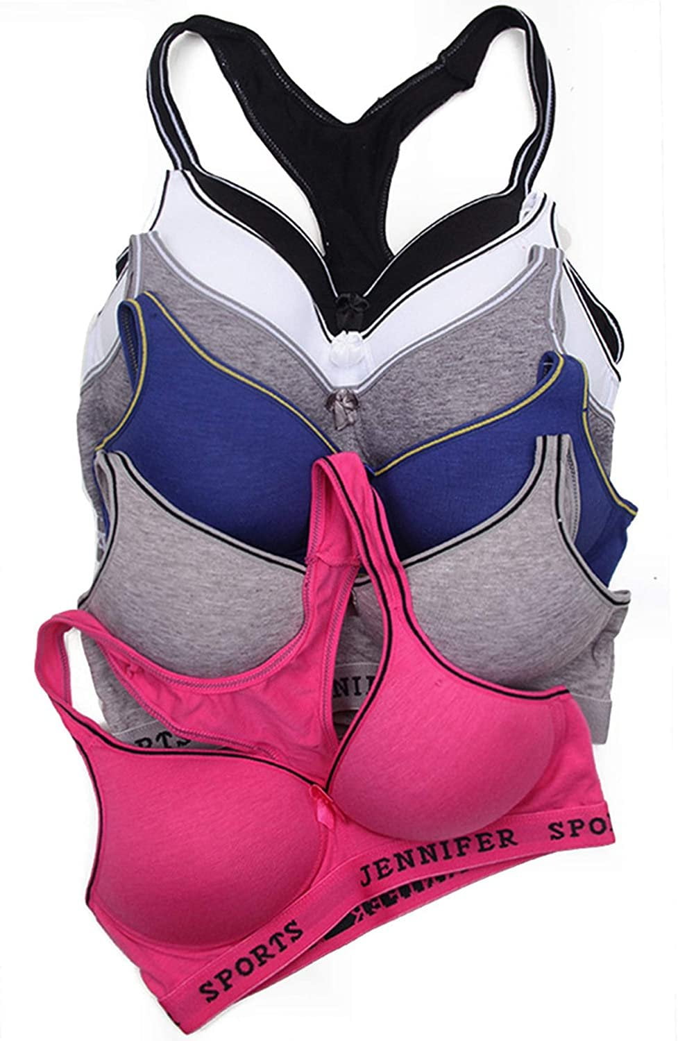6 pcs Wire Free Gym Light Padded Raceback Polyamide/Cotton Sports Bra B ...