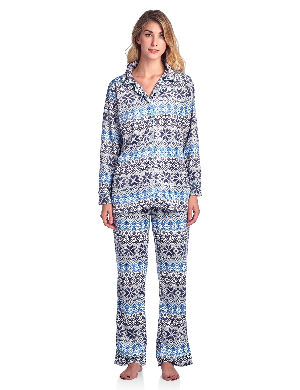 Ashford & Brooks Women's Minky Micro Fleece Button Up Pajama Set ...