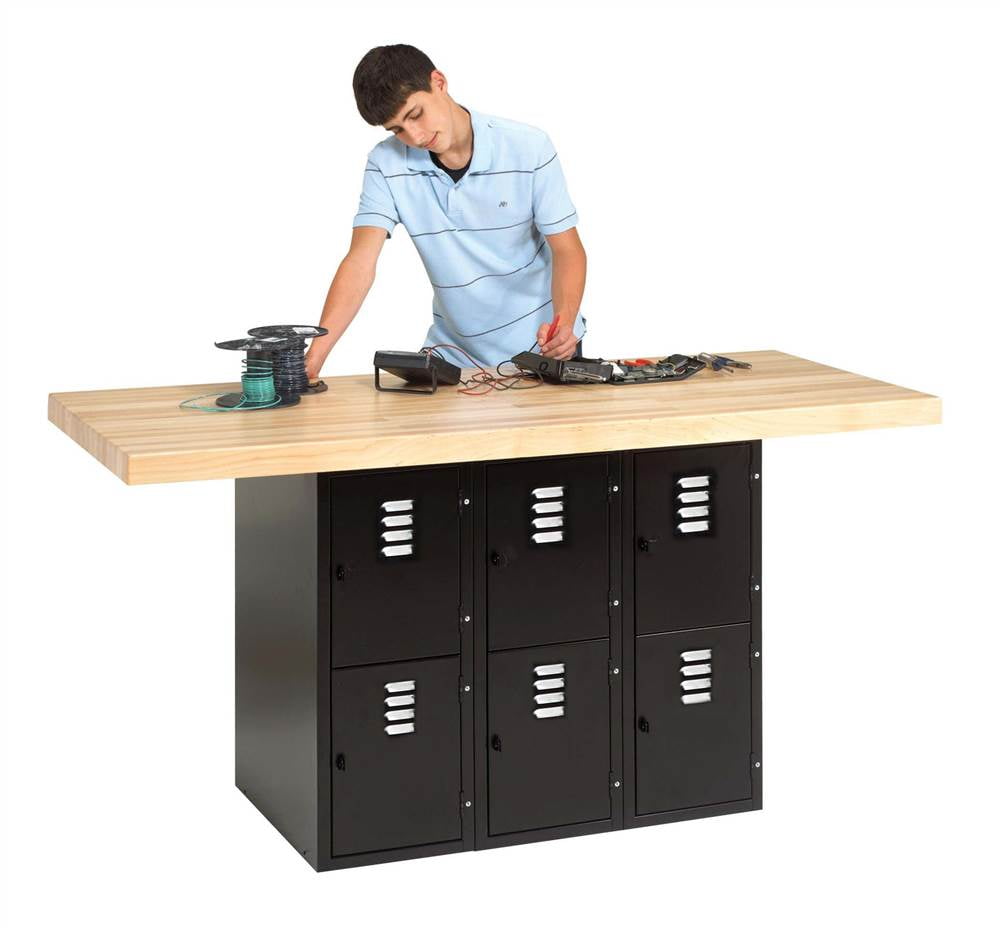 2-Station Workbench in Black w 6 Lockers (w/o Vise) - Walmart.com