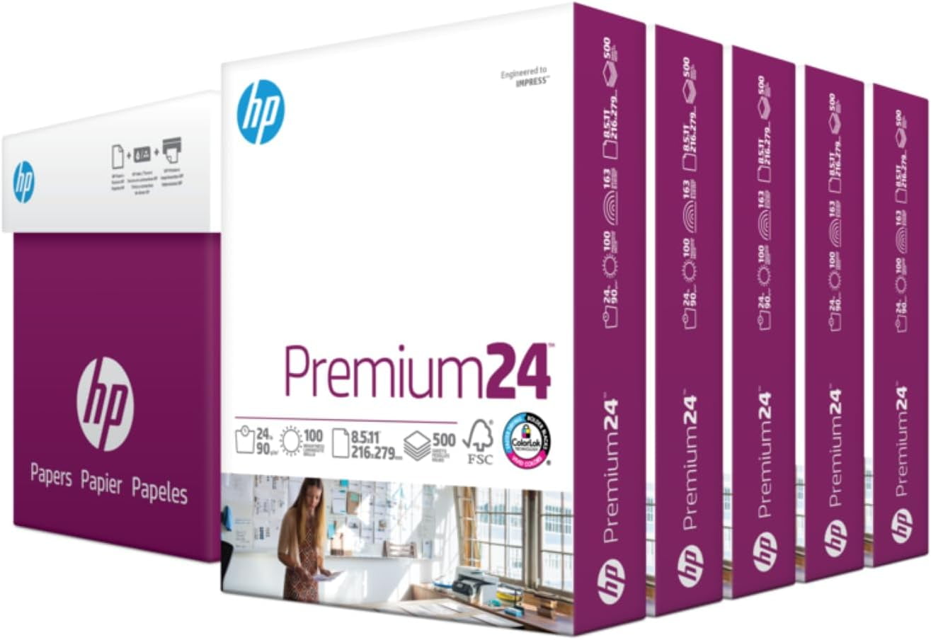 UTAH-HP Printer Paper 8.5x11 Premium 24 lb 5 Ream Case 2500 Sheets 100 ...