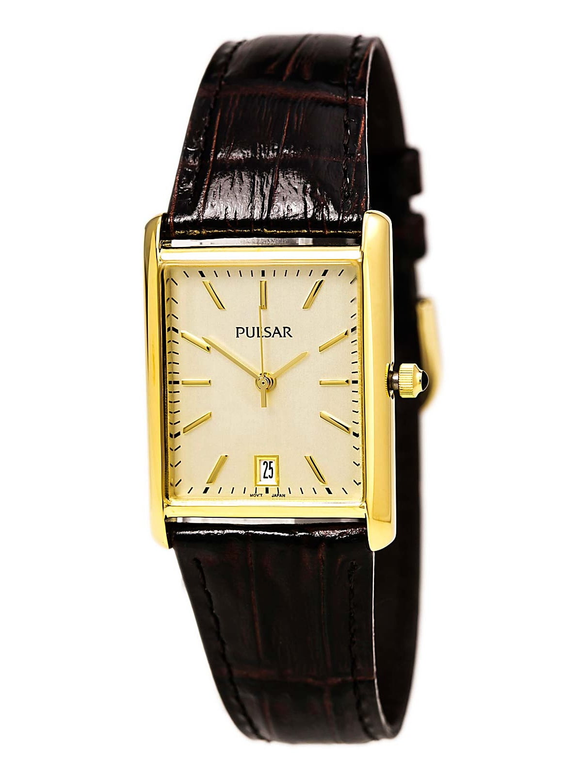 PXDA84 Men's Gold Tone Brown Leather Strap Watch - Walmart.com