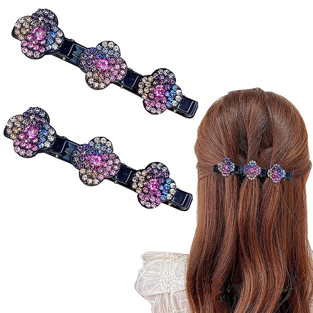 4PCS Sparkling Crystal Stone Braided Hair Clips, Hairpin Duckbill Clip ...