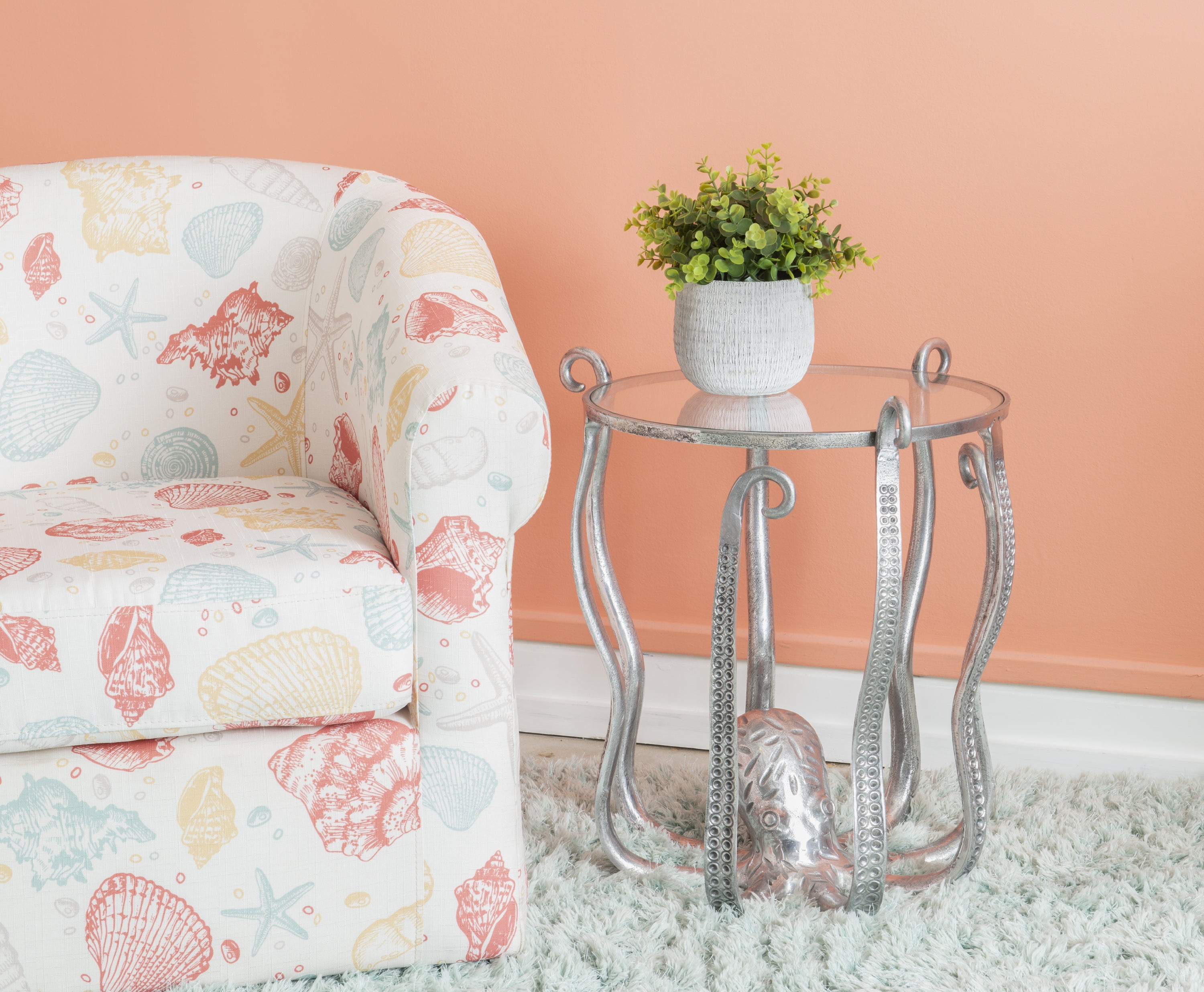 Oksana Round Glass and Metal Accent Side Table, Silver Octopus Legs ...