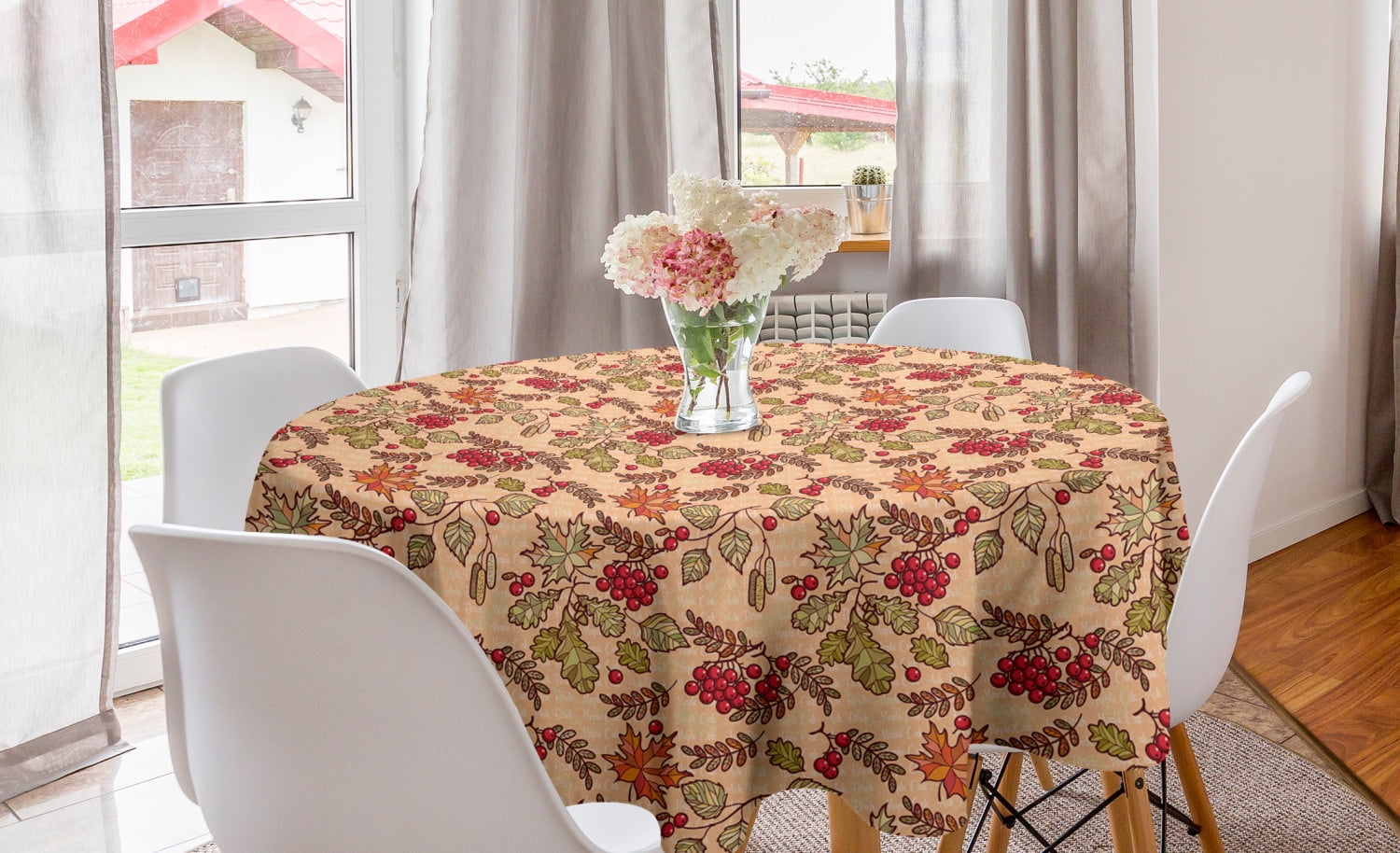Nature Round Tablecloth, Rowan Maple Birch Oak Branches Deciduous ...