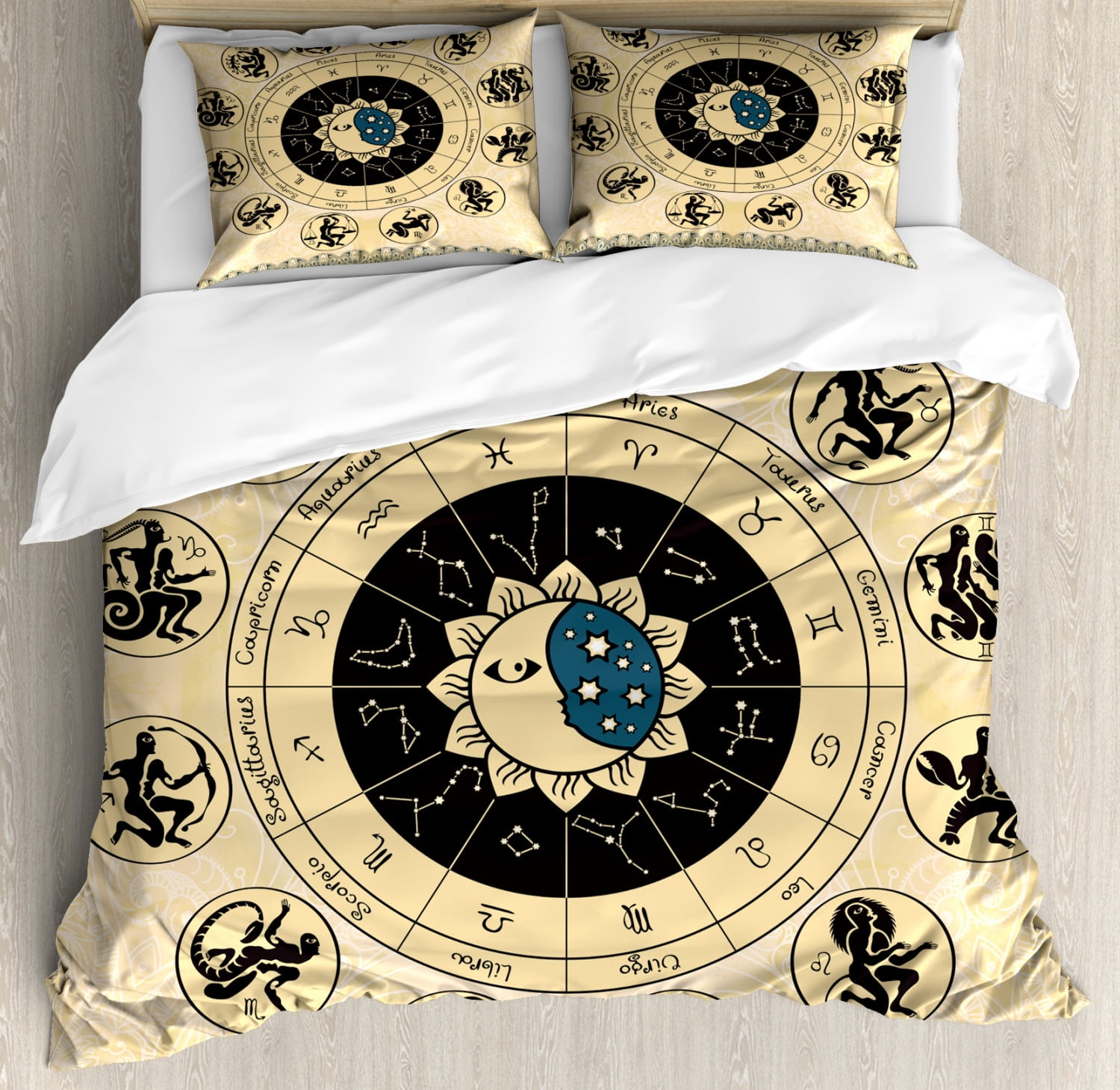 Zodiac Duvet Cover Set King Size, Hand Drawn Constellation Chart Theme ...