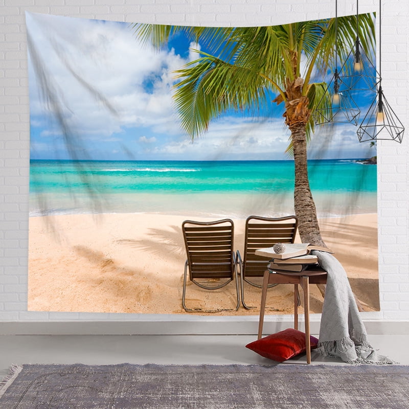 Tropical Island Backdrop Window View Coconut Trees Sea Waves Beach ...