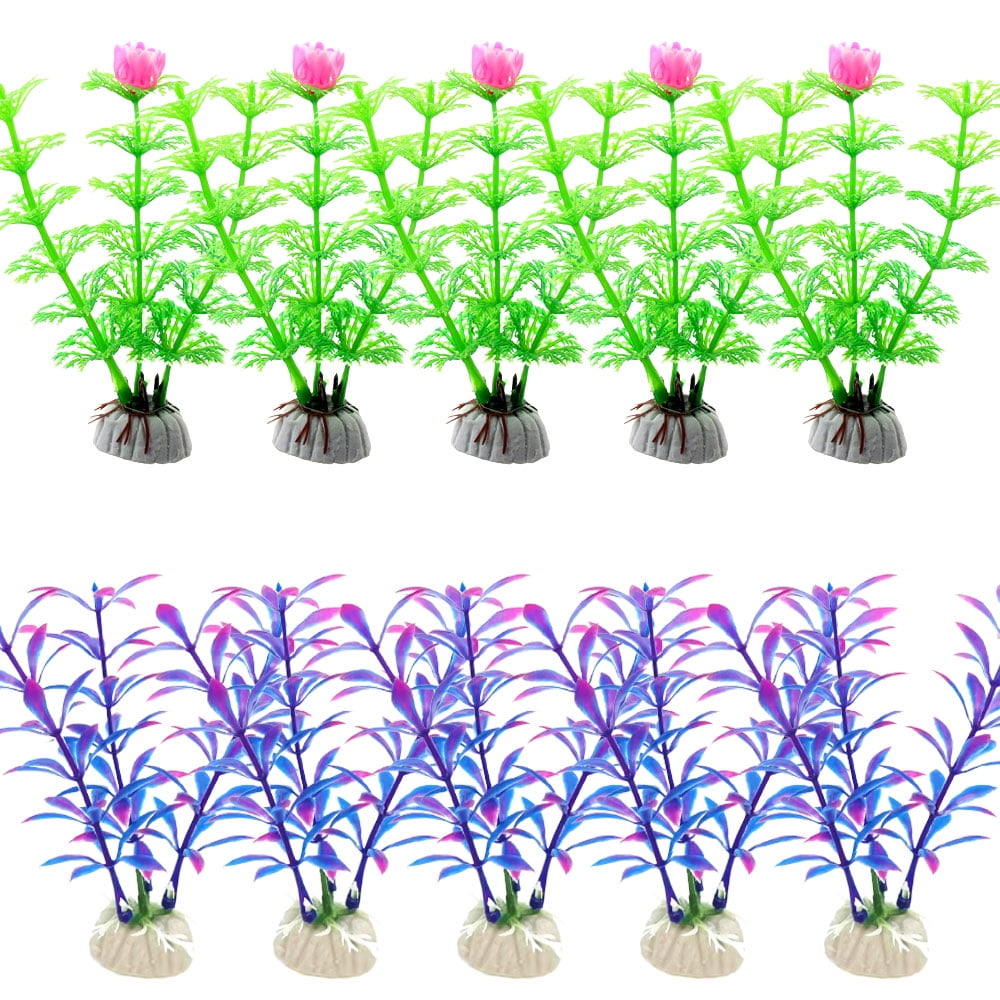 Plastic artificial plants for fish tank decoration(10 plants)PVC plants ...