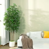 7ft Indoor/Outdoor Faux Ficus Plant in Large White Plastic Planter ...
