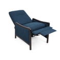 Reina Push Back Recliner Chair, Brown Birch Wood, Navy Blue Fabric ...