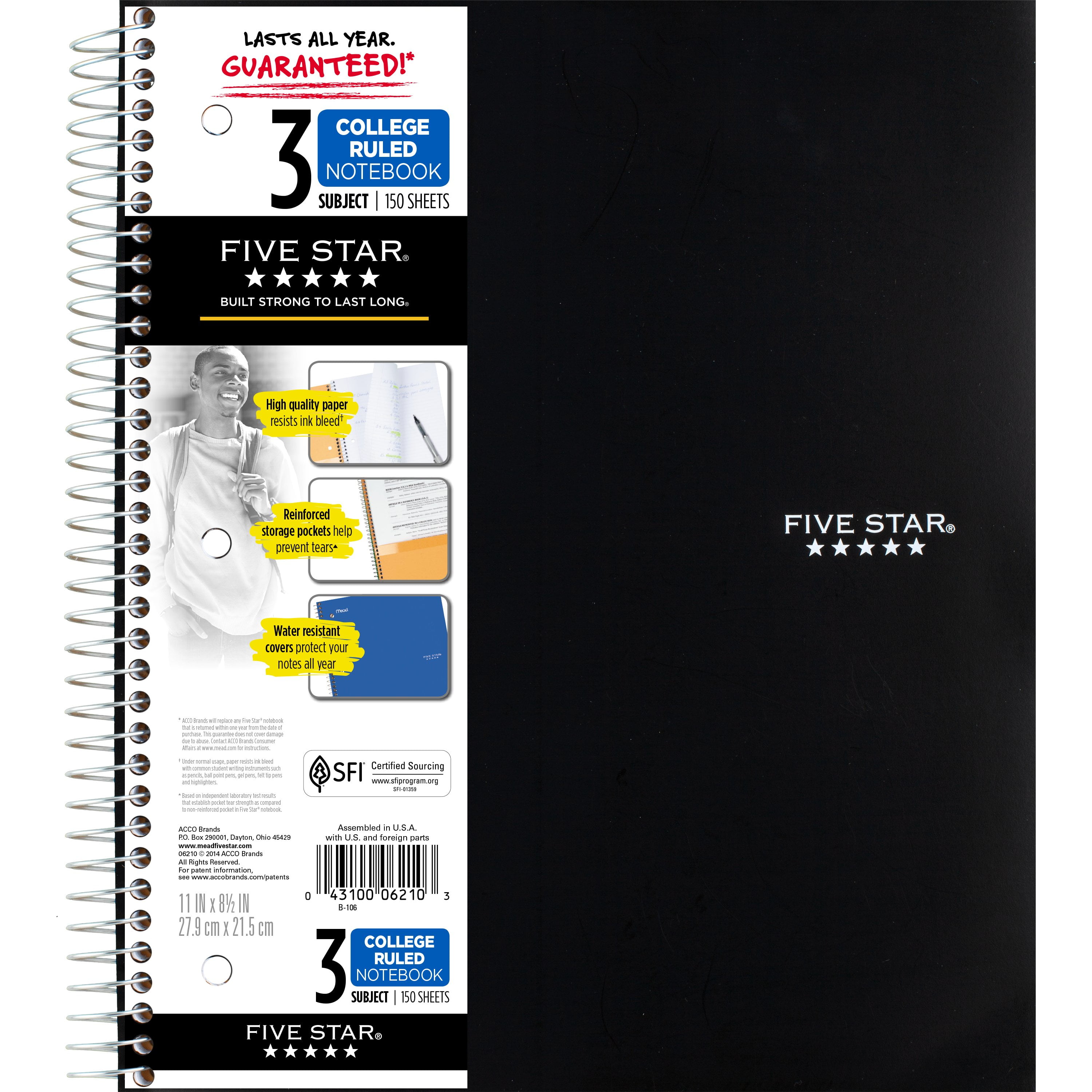 Five Star 3 Subject College Ruled Notebook Black Walmart five-star-3-subject-college-ruled-notebook-black-walmart