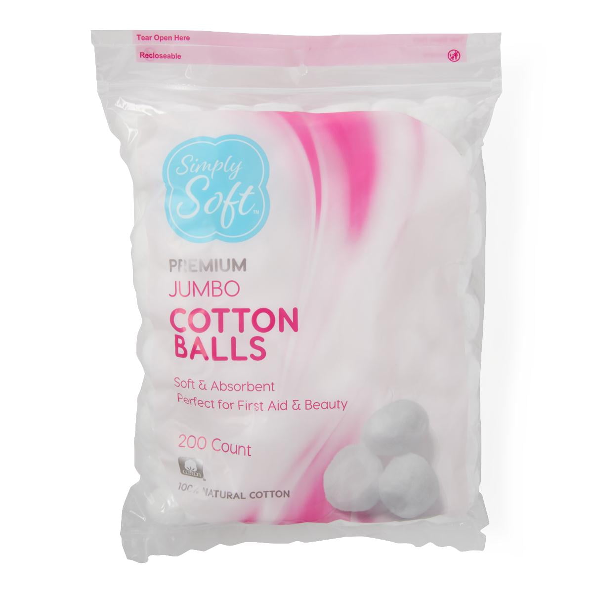 Simply Soft Premium Cotton Balls, 100% Pure Cotton, Absorbent, 200 ...