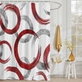 Abstract Red Gray Circle Shower Curtain Set, Waterproof Shower Curtains ...
