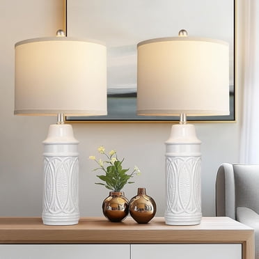 Yokila 25" White Ceramic Table Lamps Set of 2 for Living Room Bedroom ...
