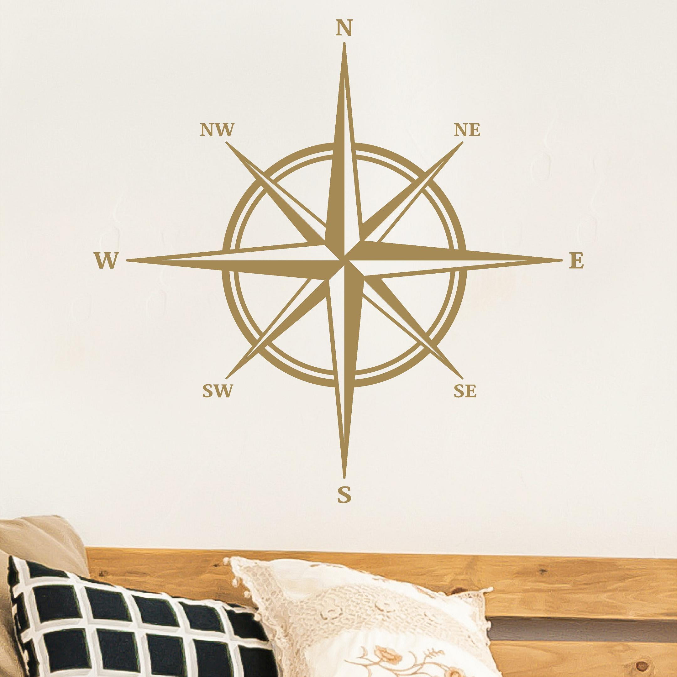 Compass Vinyl Lettering Wall Decal Sticker Nautical Self Adhesive ...