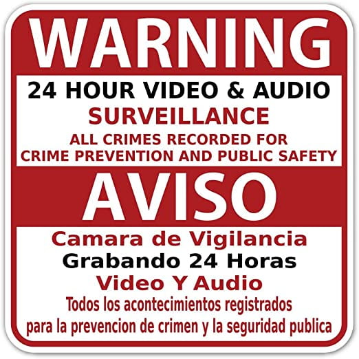 (Pack of 3 Stickers) Warning Video and Audio Surveillance with Spanish ...