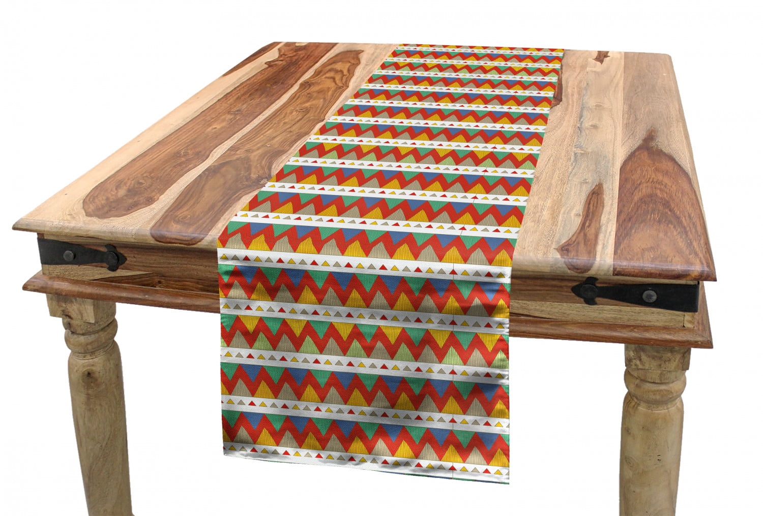 Tribal Table Runner, Chevron Zigzags Pattern with Colorful Triangles ...