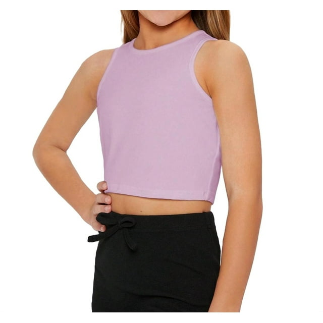 Casual Solid Round Neck Tank Top Lilac Purple Tween Girls Tank Top Tops