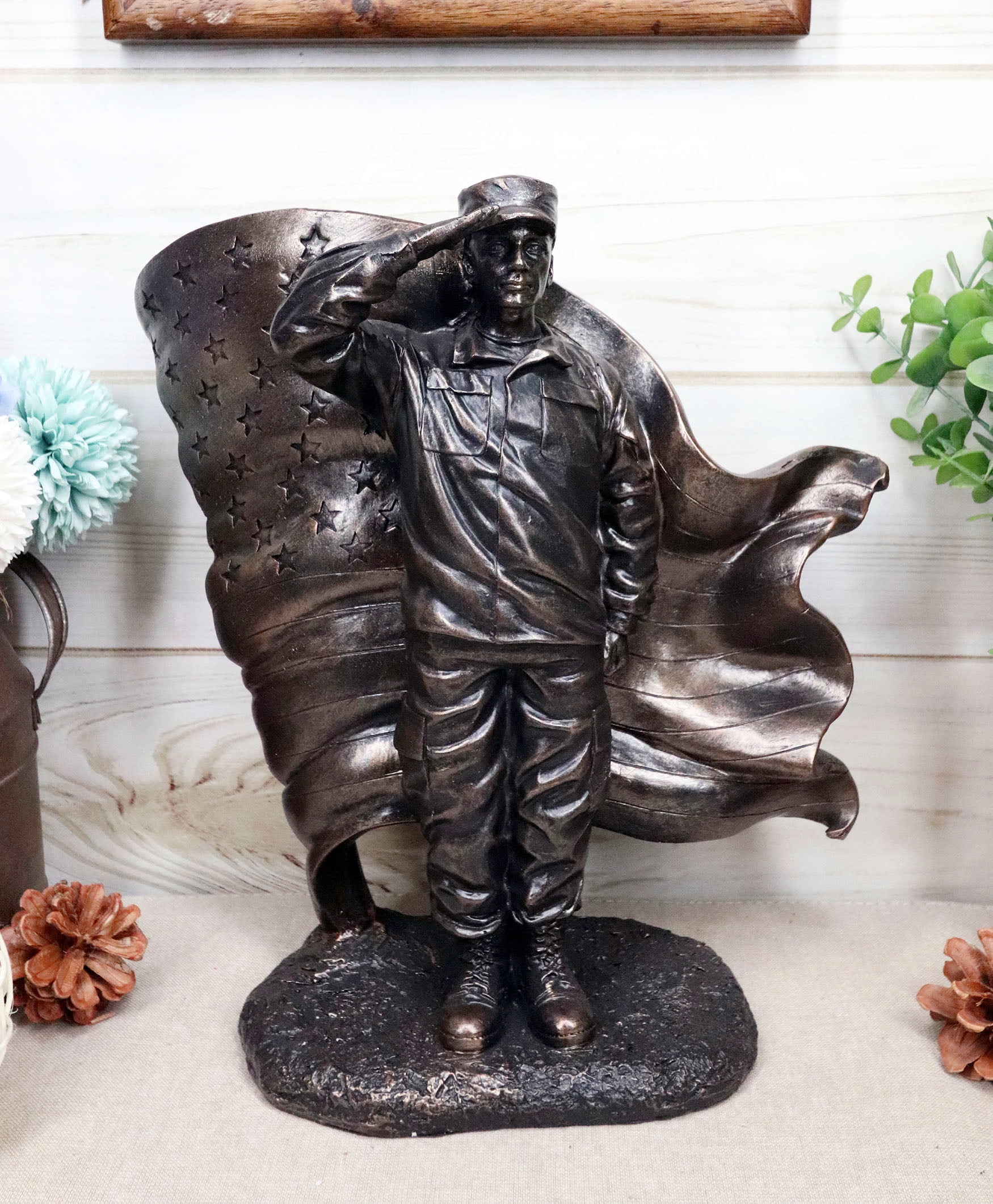 Ebros Solemn Tribute Patriotic American Soldier Saluting Flag Statue ...