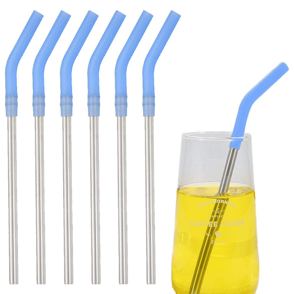 Set of 6 Stainless Steel Reusable Metal Straws with Silicone Flex Tips ...