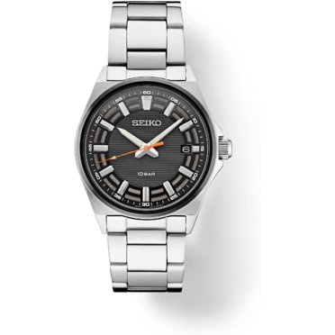 Seiko SRK050P1 men's Quartz White Dial Brown Leather Strap Watch ...