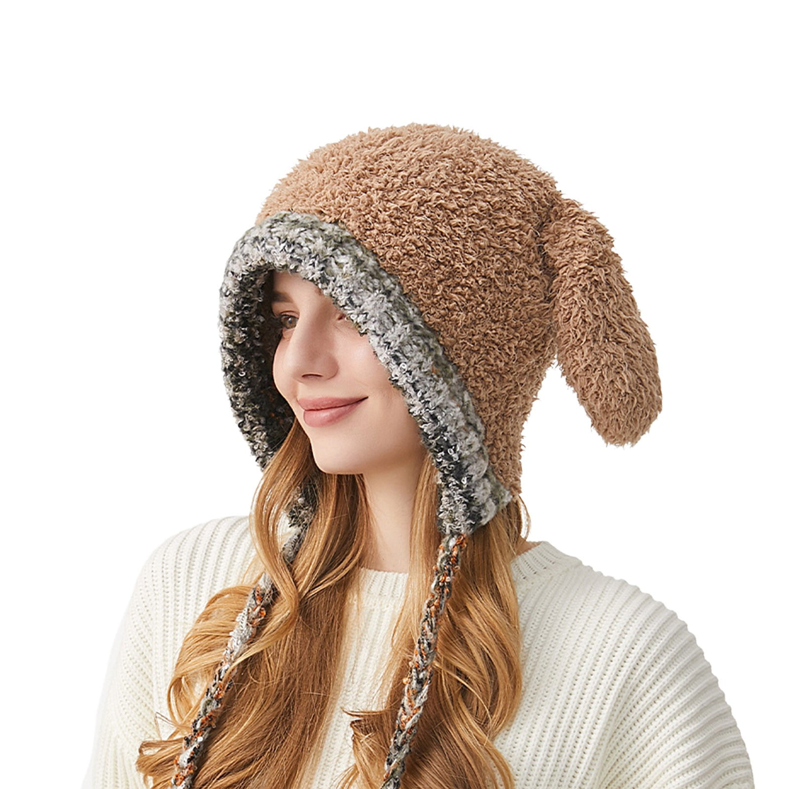 AWZXDE Chapeau d'Oreille Lapin Color Block d'Hiver pour Femmes avec ...