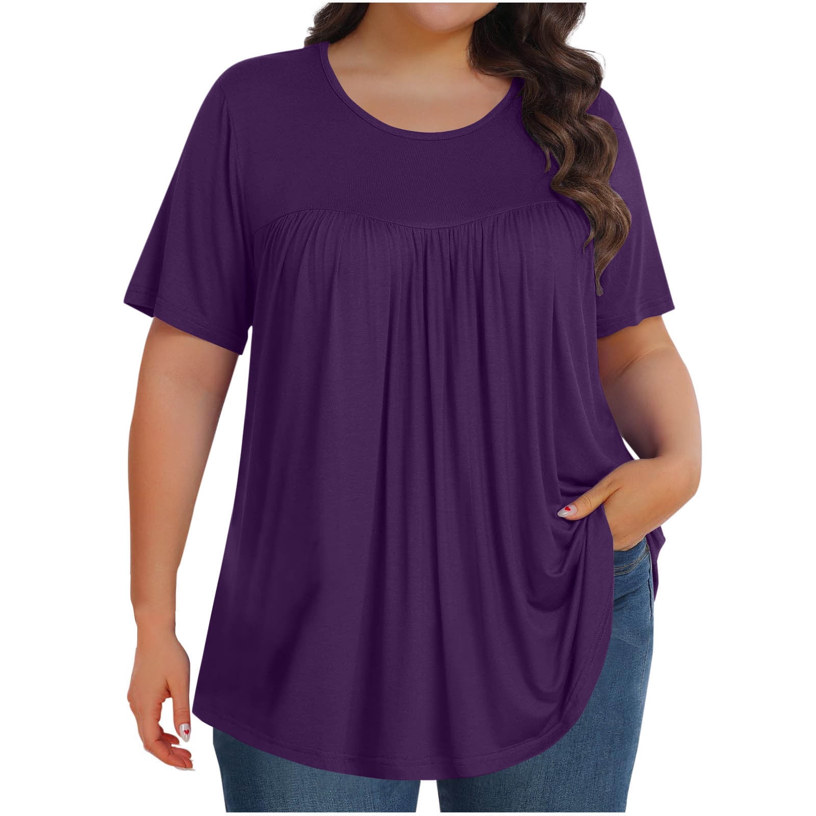 Click here for Lmnyox Plus Size T Shirts For Women Pleated Front... prices