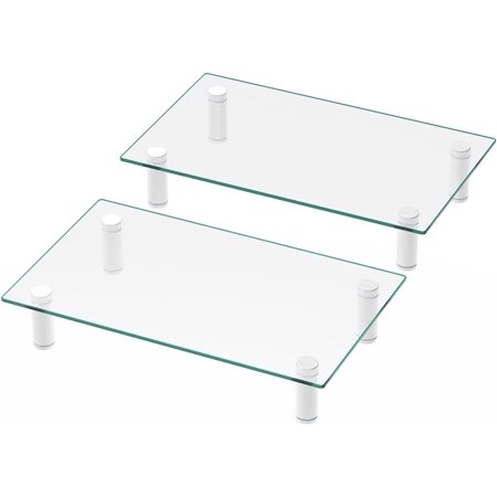 WALI Tempered Glass Monitor Riser Dual Computer Desktop Stand Height ...