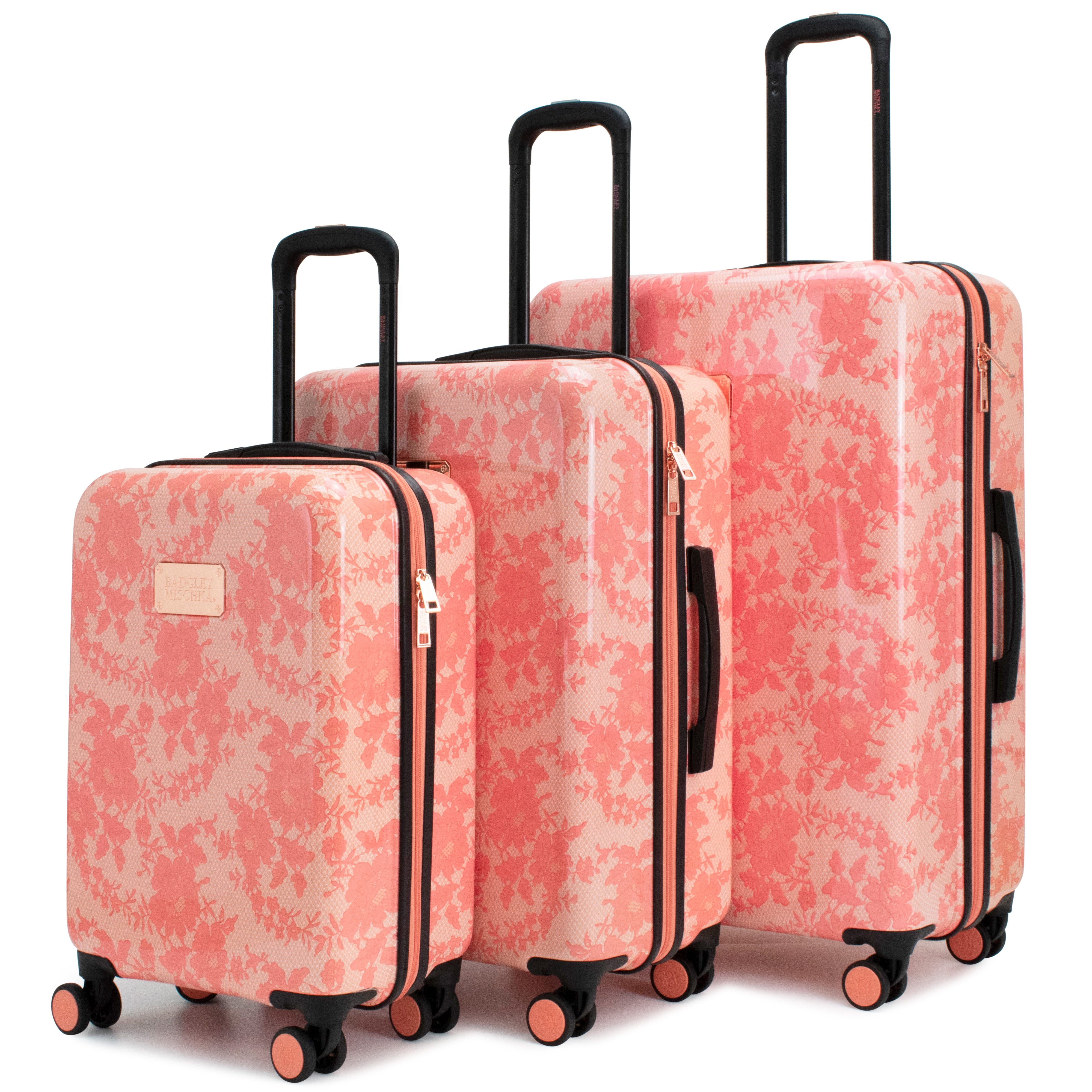 BADGLEY MISCHKA Essence Hard Spinner Luggage Set (3 Piece, Pink Lace ...