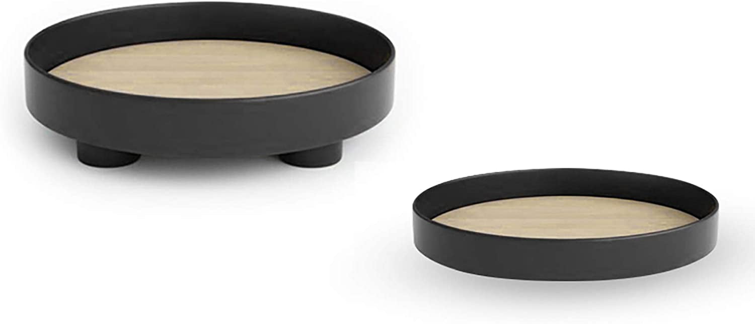 Footed Round Tray Set, 2 Pack of Large and Small Serving Trays, Wooden ...