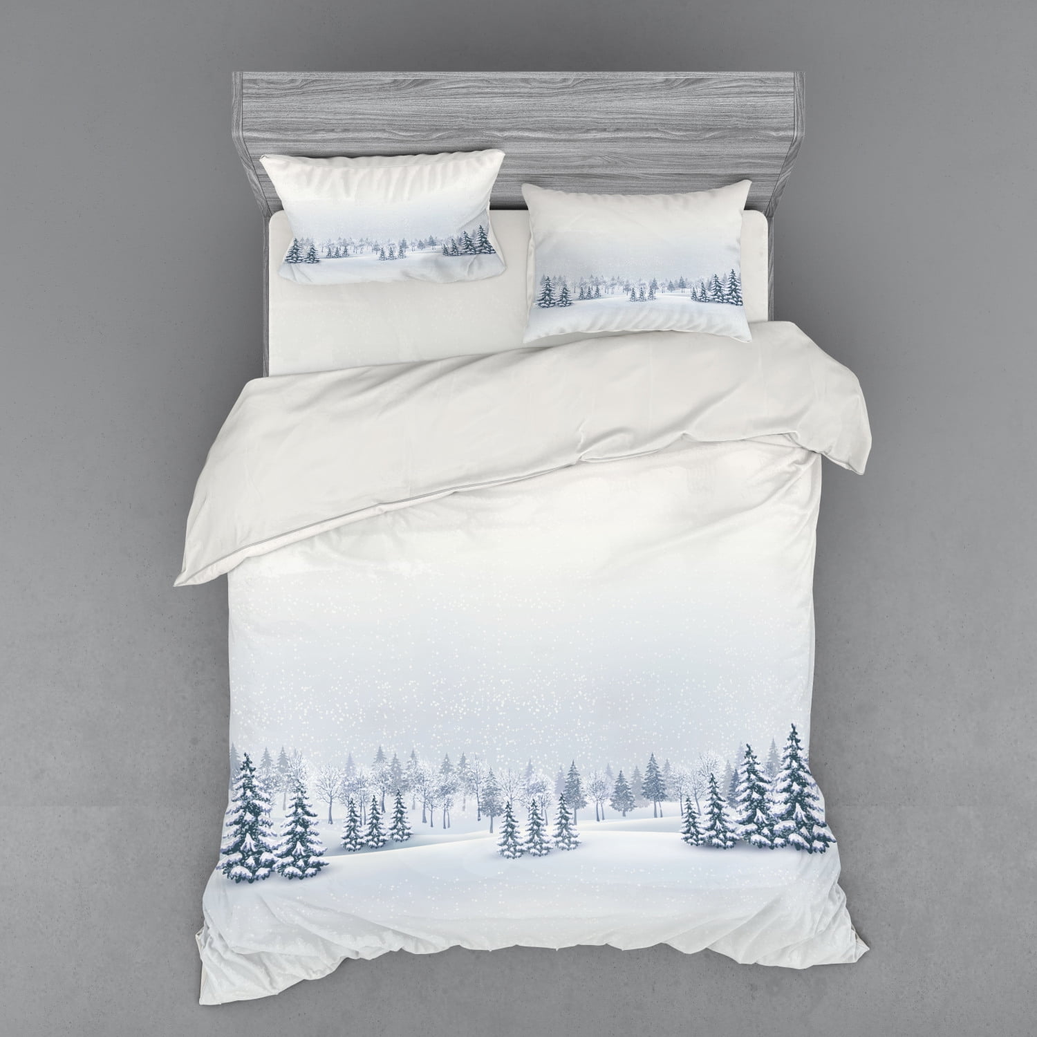 Winter Duvet Cover Set, Cold Season Scene in a Park Trees Foggy Misty ...