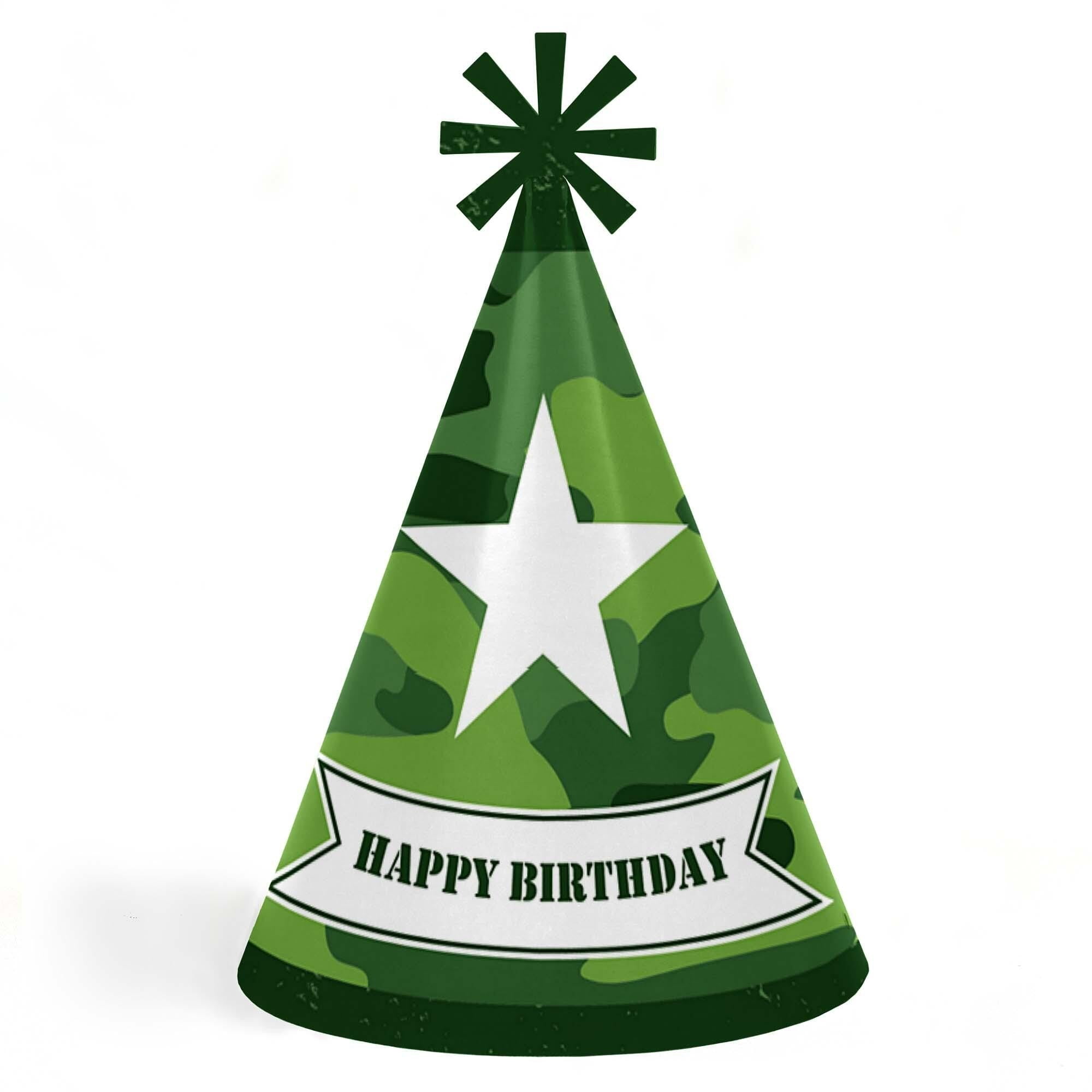 Big Dot of Happiness Camo Hero - Cone Happy Birthday Party Hats for ...