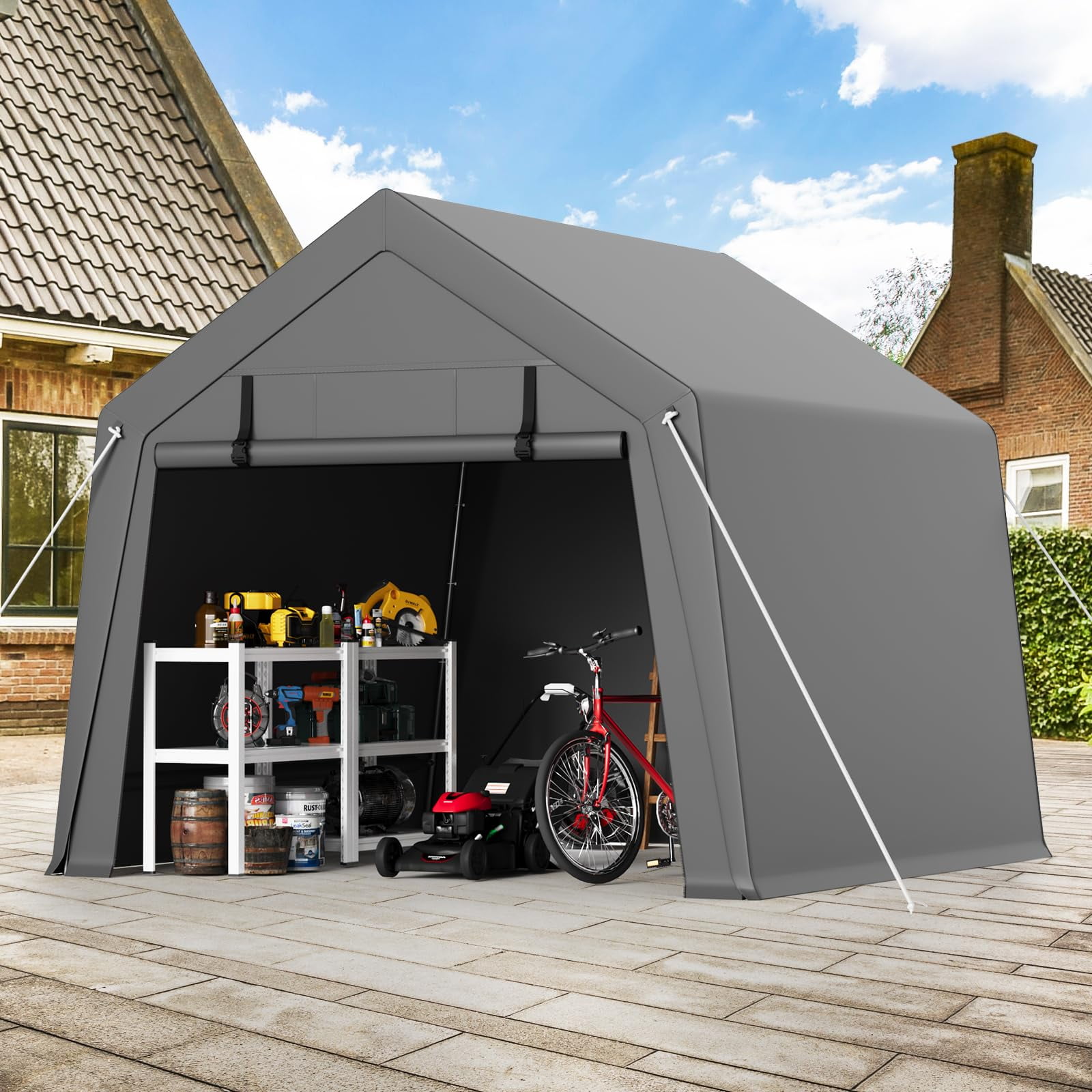 QinaQin 10x15FT Carport Storage Shed, Portable Garage with Roll-Up ...