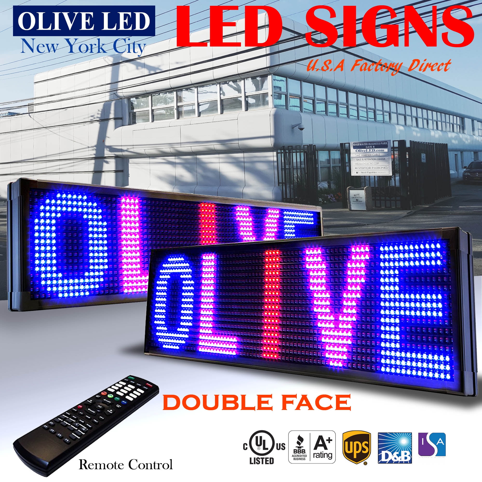 OLIVE LED Sign 3C RBP 2Face 12"x60" IR Programmable Scroll. Message ...