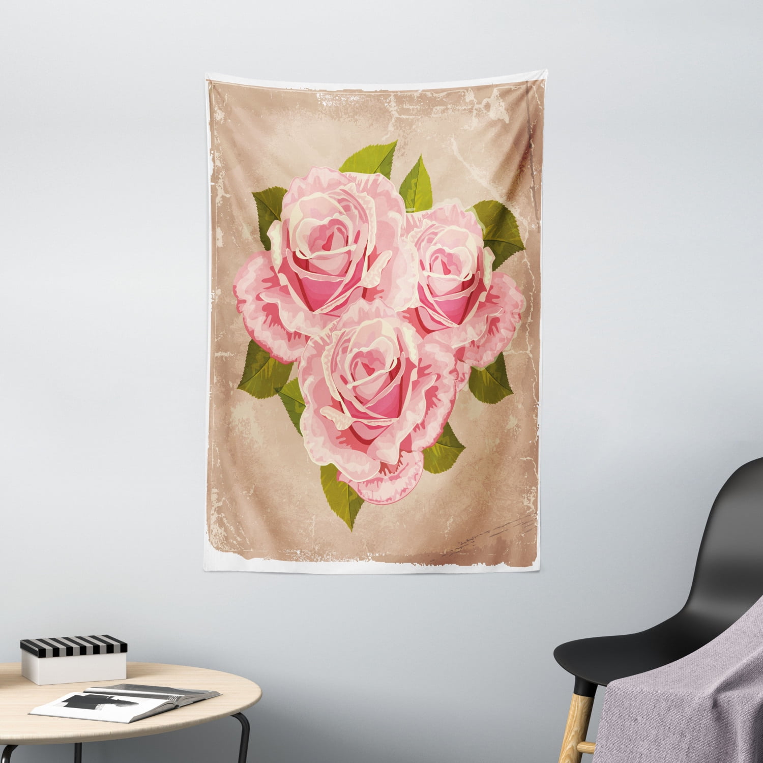 Rose Tapestry, Pink Bouquet of Roses Retro Design Nature Love Romance ...