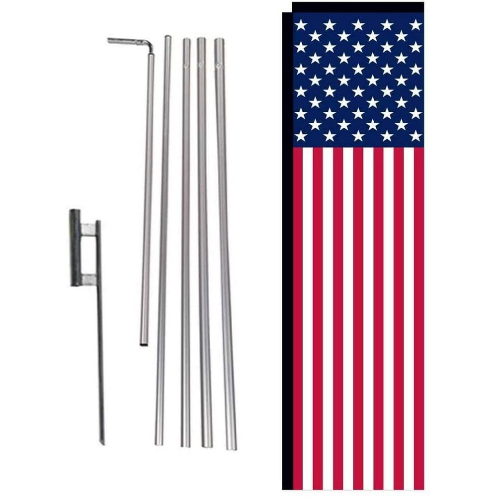 USA American Outdoor Rectangle Banner Flag with Pole Kit and Ground ...