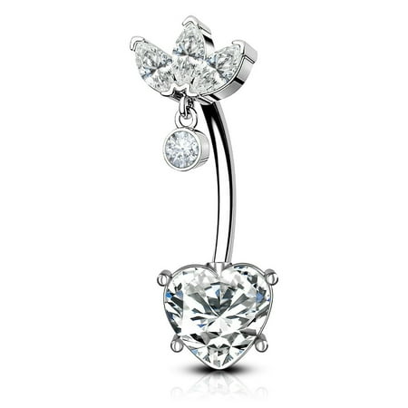 QJUHUNG Belly Button Ring Heart Belly Button Piercing Mistletoe Belly ...