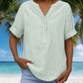 AherBiu Plus Size Tops for Women Striped Cotton Linen Henley Shirt Roll ...