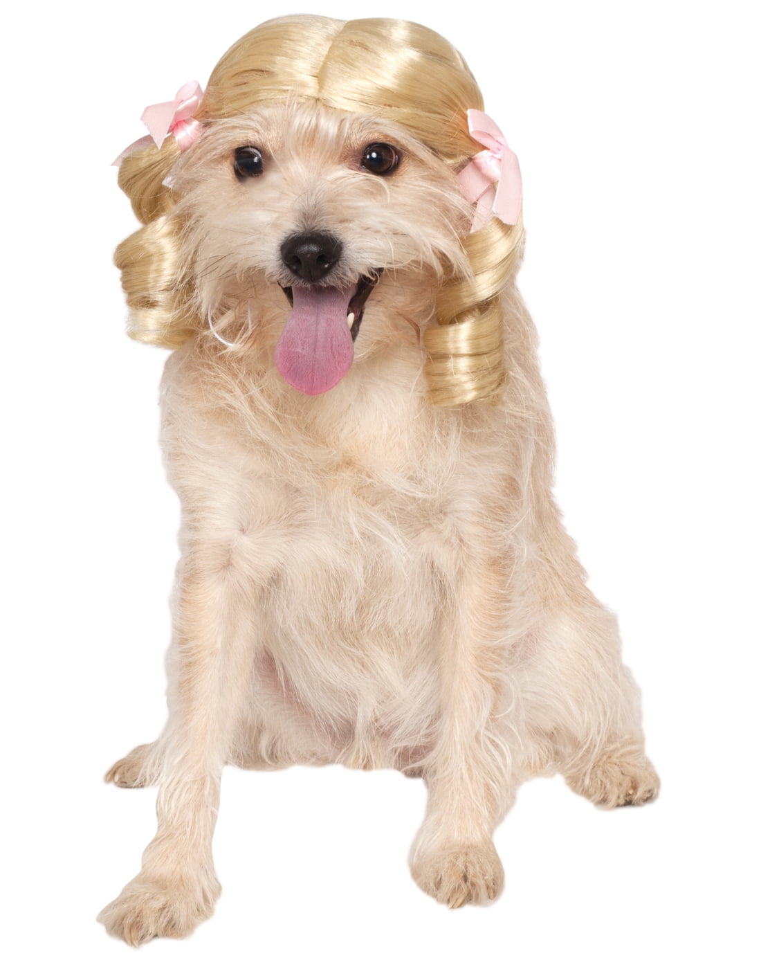 Cheerleader Blonde Pigtail Pink Ribbon Pet Dog Cat Costume Wig-M-L ...