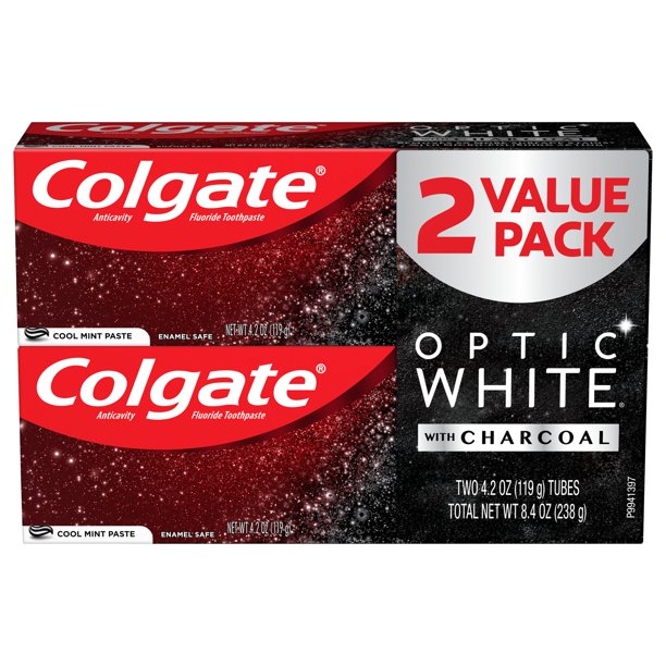 Colgate Optic White Charcoal Toothpaste, Cool Mint Black and White ...