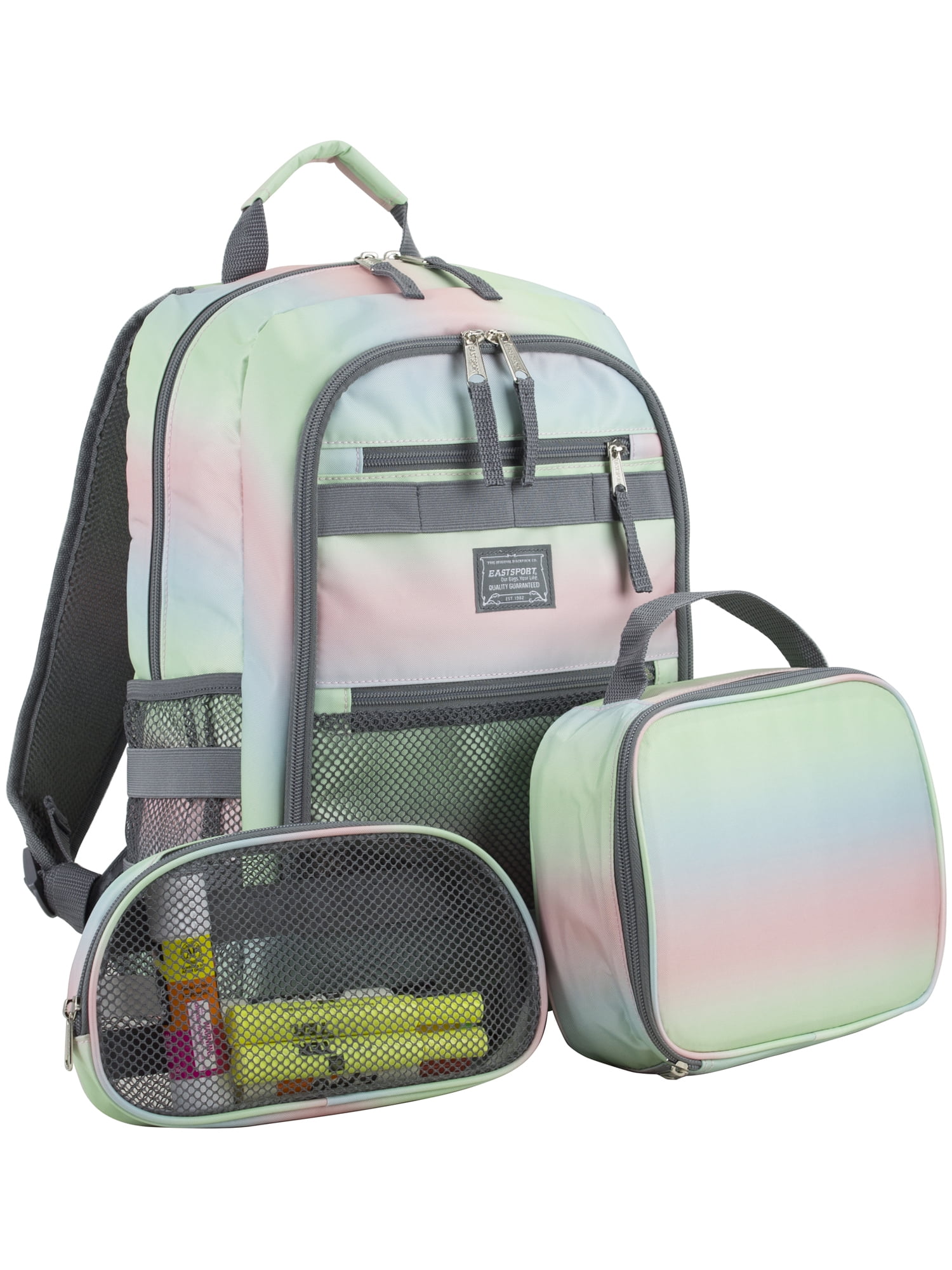 Eastsport Unisex 3-Piece Combo Backpack with Lunch Box and Pouch, Ombre ...