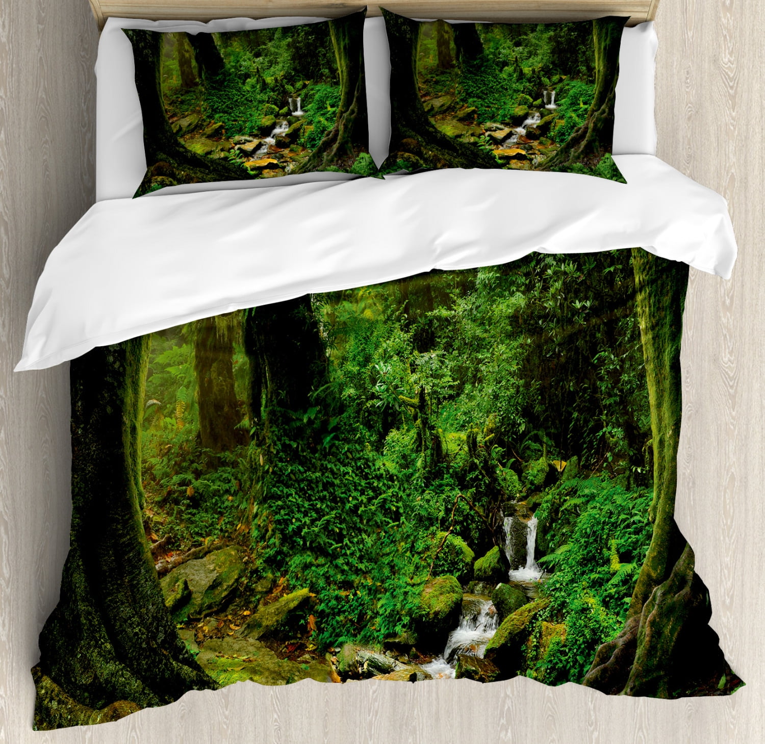 Nature Decor Queen Size Duvet Cover Set, Wonderland Forest Nepal Asian ...